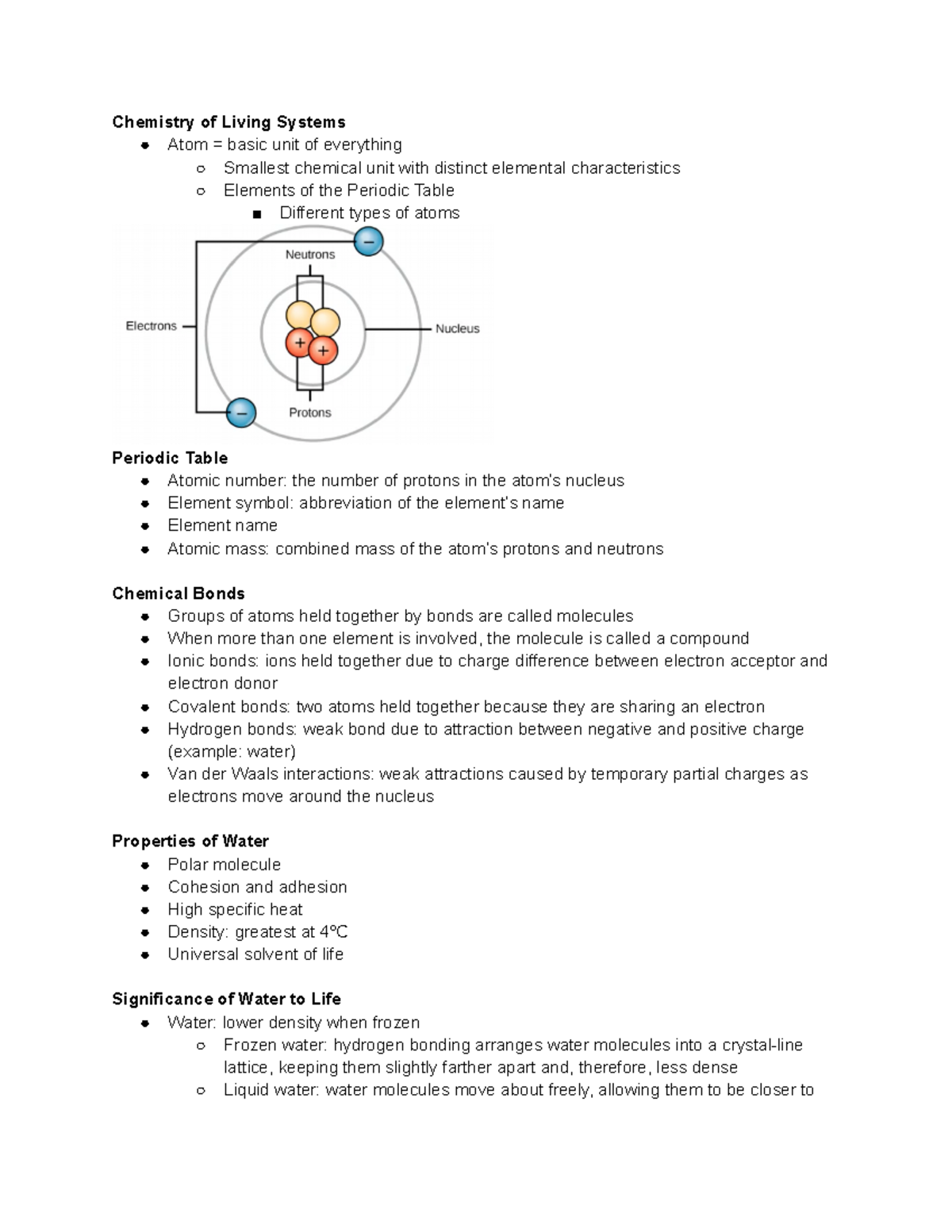 Chemistry of Life - Module 2 - Chemistry of Living Systems Atom = basic ...