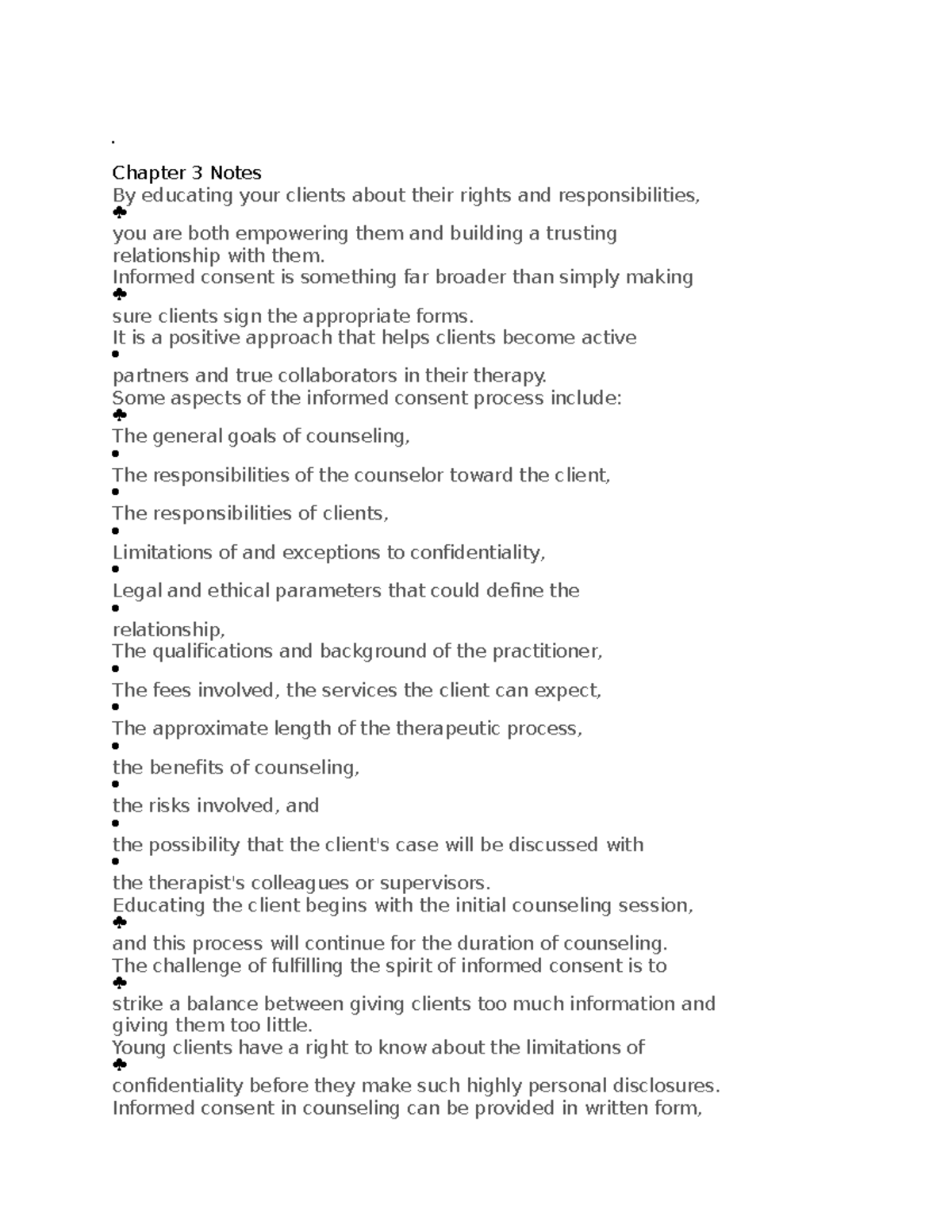 Chapter 3 Notes - Chapter 3 Notes By educating your clients about their ...