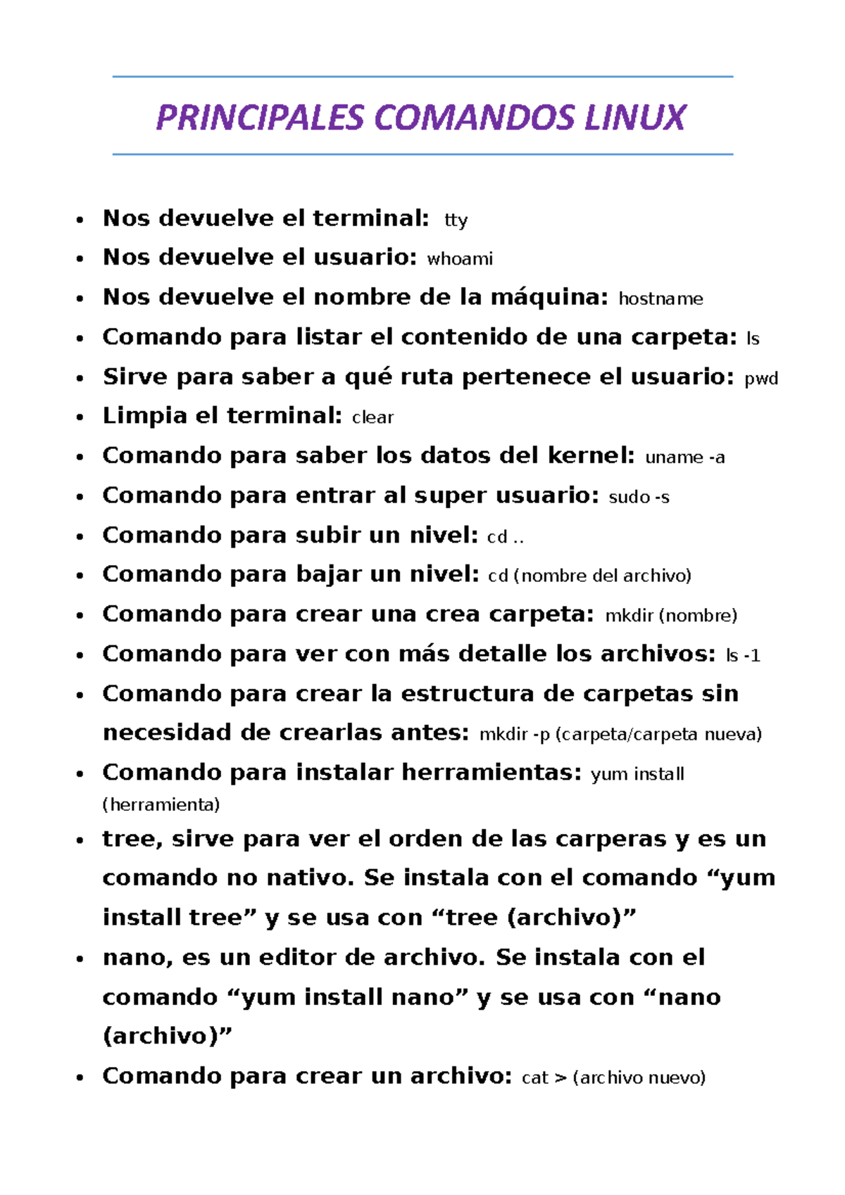 Principales Comandos Linux - PRINCIPALES COMANDOS LINUX Nos devuelve el terminal: tty Nos - Studocu
