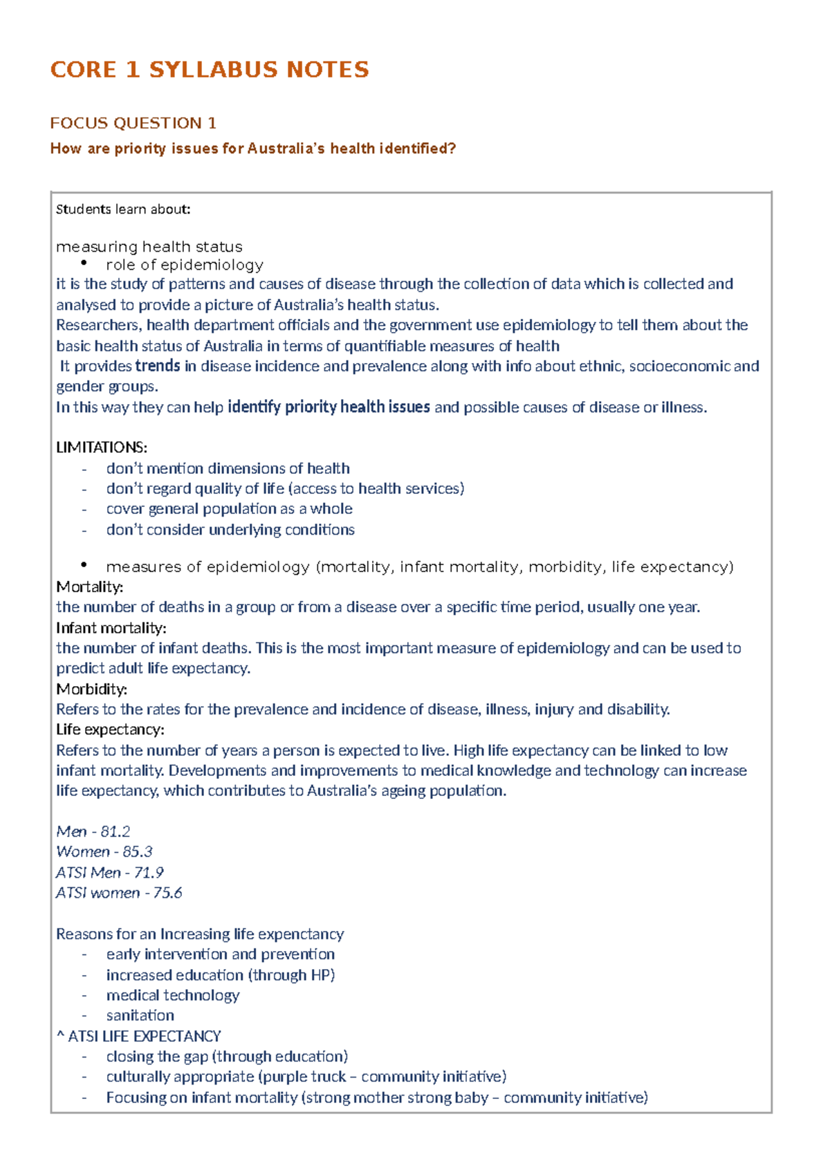 CORE 1 Syllabus Notes - CORE 1 SYLLABUS NOTES FOCUS QUESTION 1 How are ...