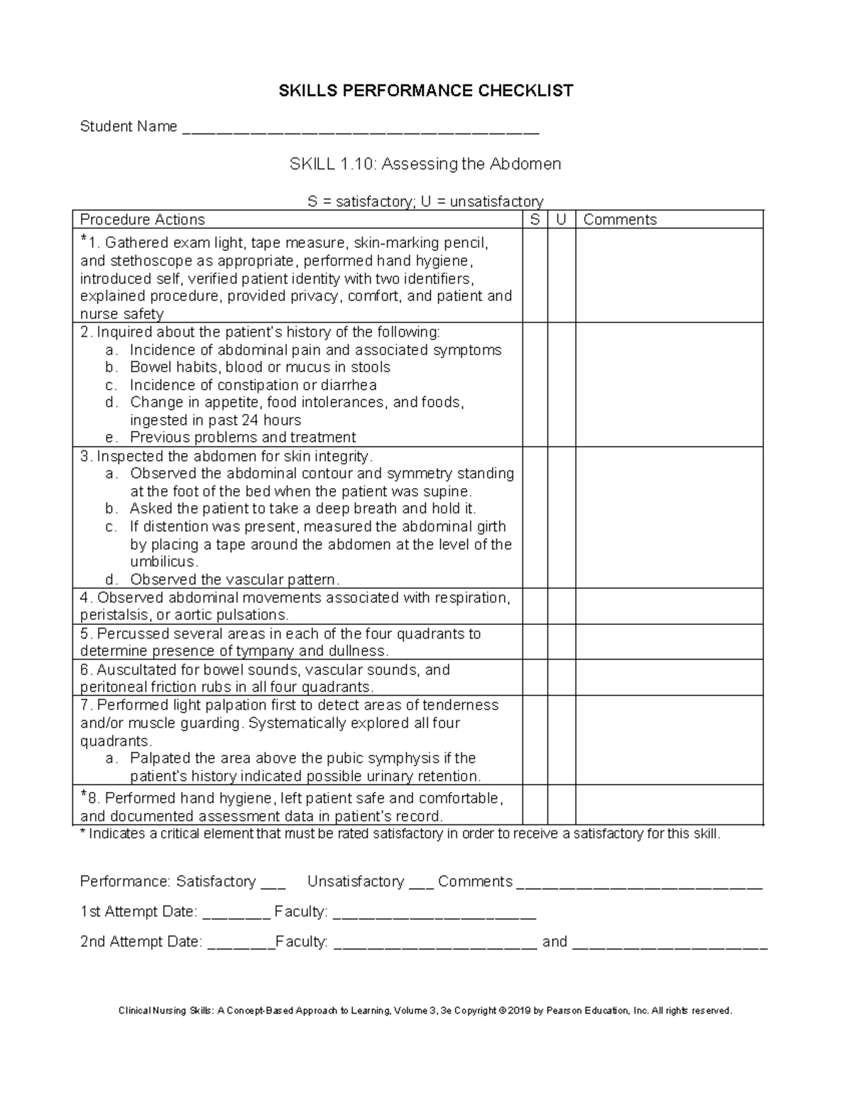Skill 1 - clinical lab notes - SKILLS PERFORMANCE CHECKLIST Student ...