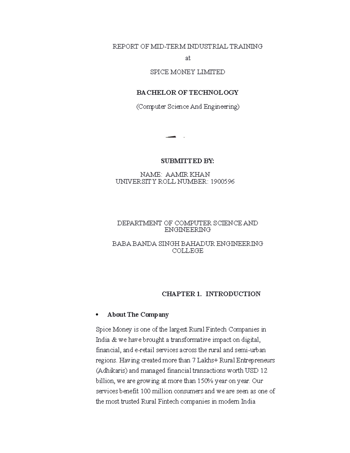 Industrial training report - REPORT OF MID-TERM INDUSTRIAL TRAINING at ...