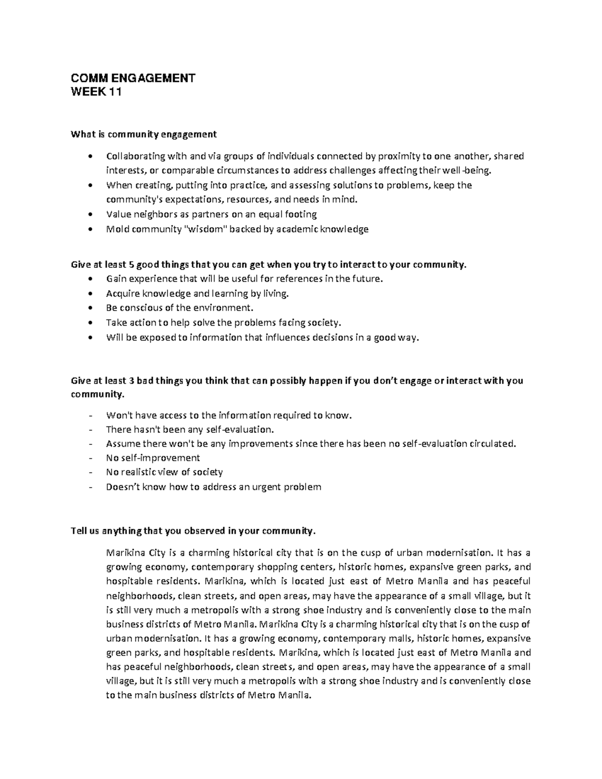 COMM Engagement-week11 - COMM ENGAGEMENT WEEK 11 What is community ...