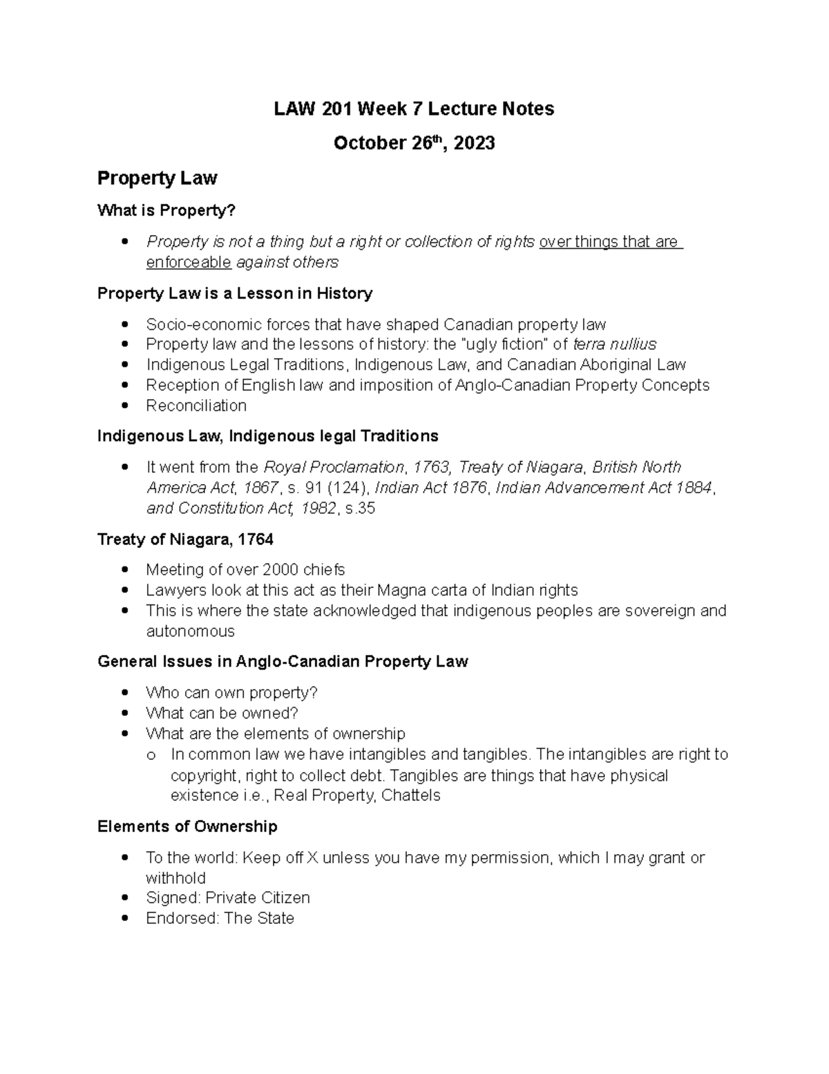 LAW 201 Week 7 Lecture Notes - LAW 201 Week 7 Lecture Notes October ...