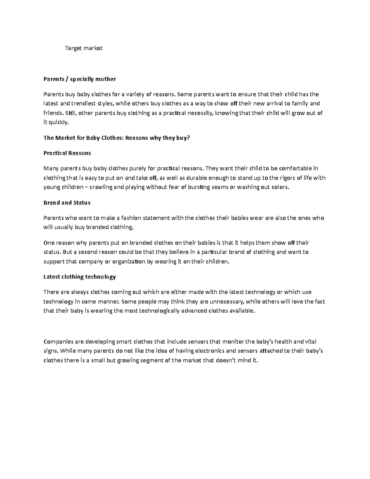 Target-market Draft - notes - Target market Parents / specially mother ...