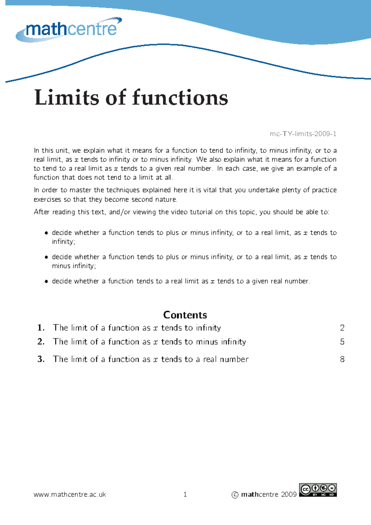 Mc ty limits 2009 1 - Lecture notes 4 - Limits of functions mc-TY ...