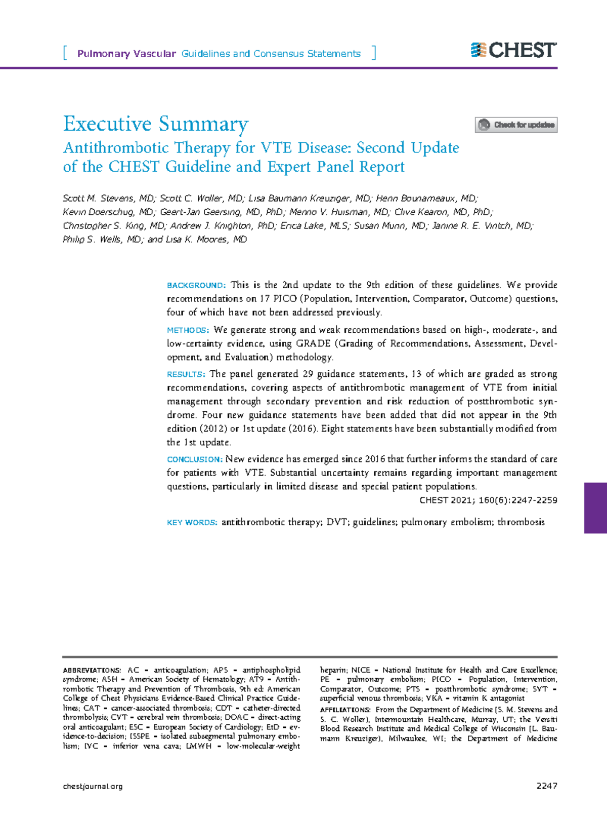Chest VTE - Executive Summary Antithrombotic Therapy for VTE Disease ...