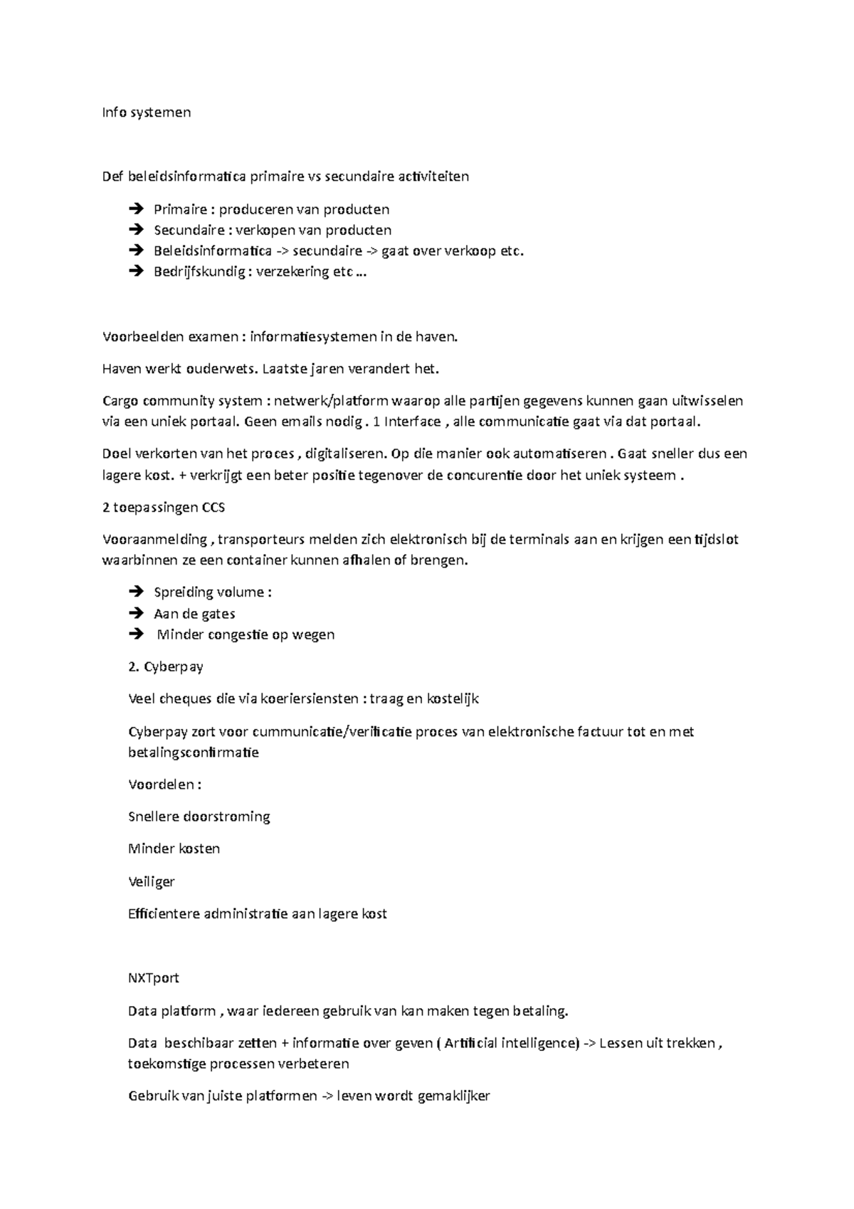 Info systemen - Notities van de cases - Info systemen Def ...