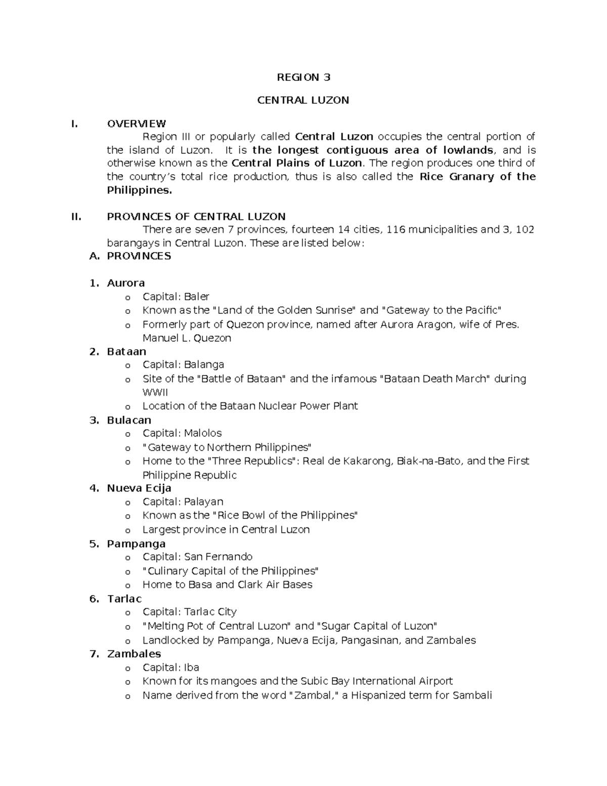 PPT Content - region 3 - REGION 3 CENTRAL LUZON I. OVERVIEW Region III ...