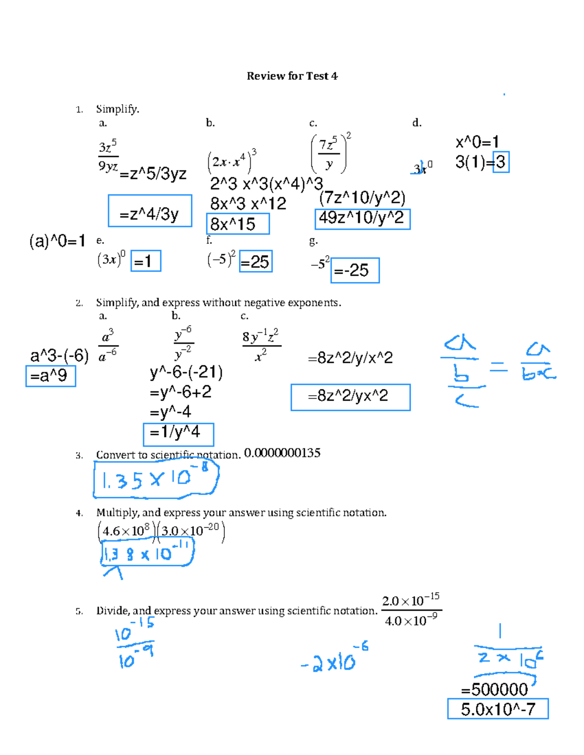Review for Test 4 - Simplify. a. b. c. d. e. f. g. 2. Simplify, and ...