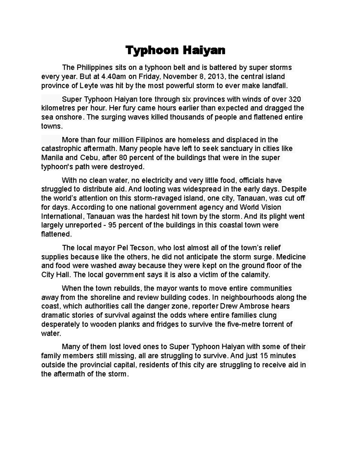 Disasters in the Philippines - Typhoon Haiyan The Philippines sits on a ...