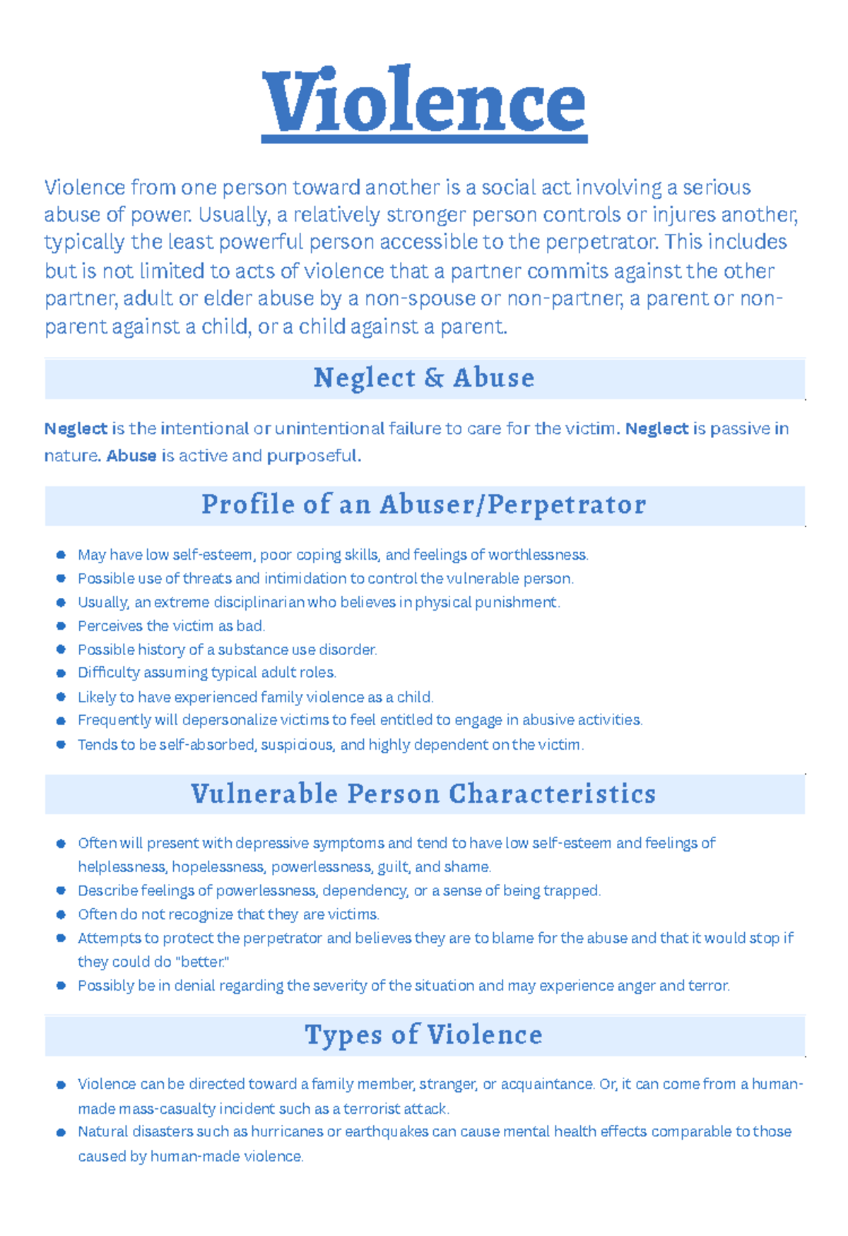 Violence Nextge Nclex - lecture notes - Violence Violence from one ...