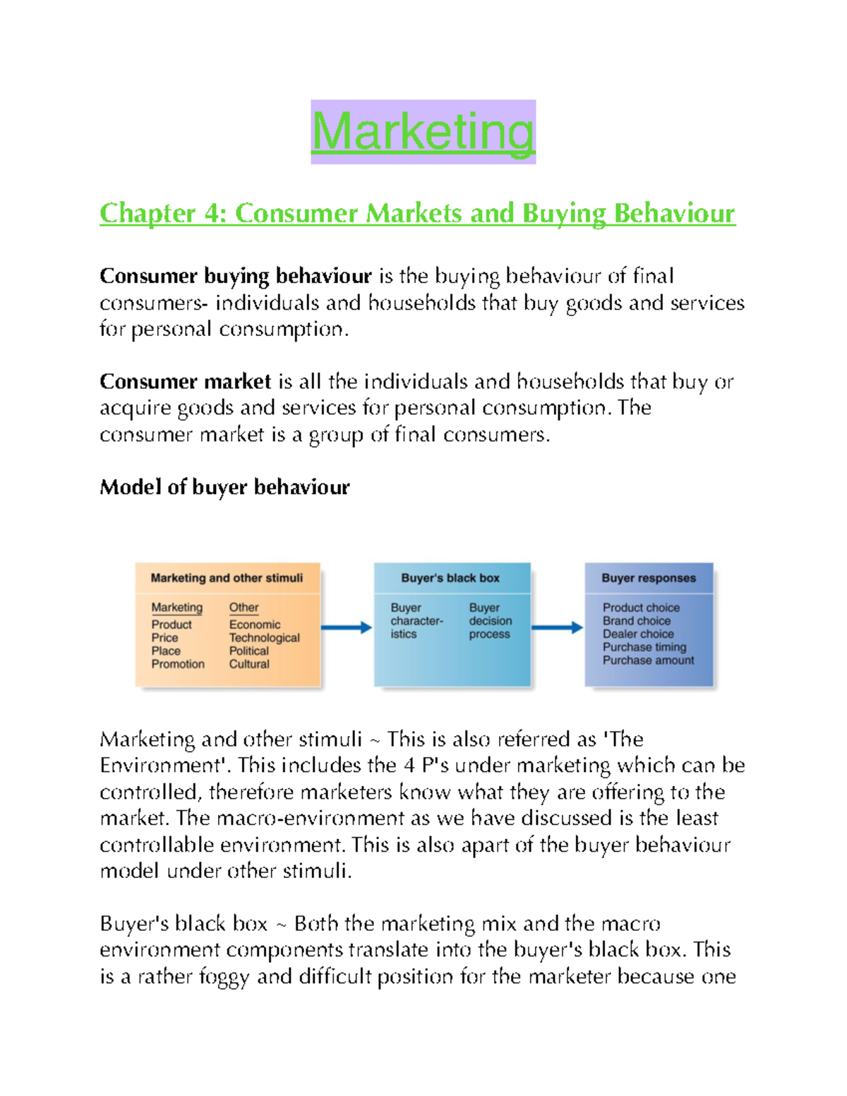 Marketing Chapter 4 - Consumer market is all the individuals and ...