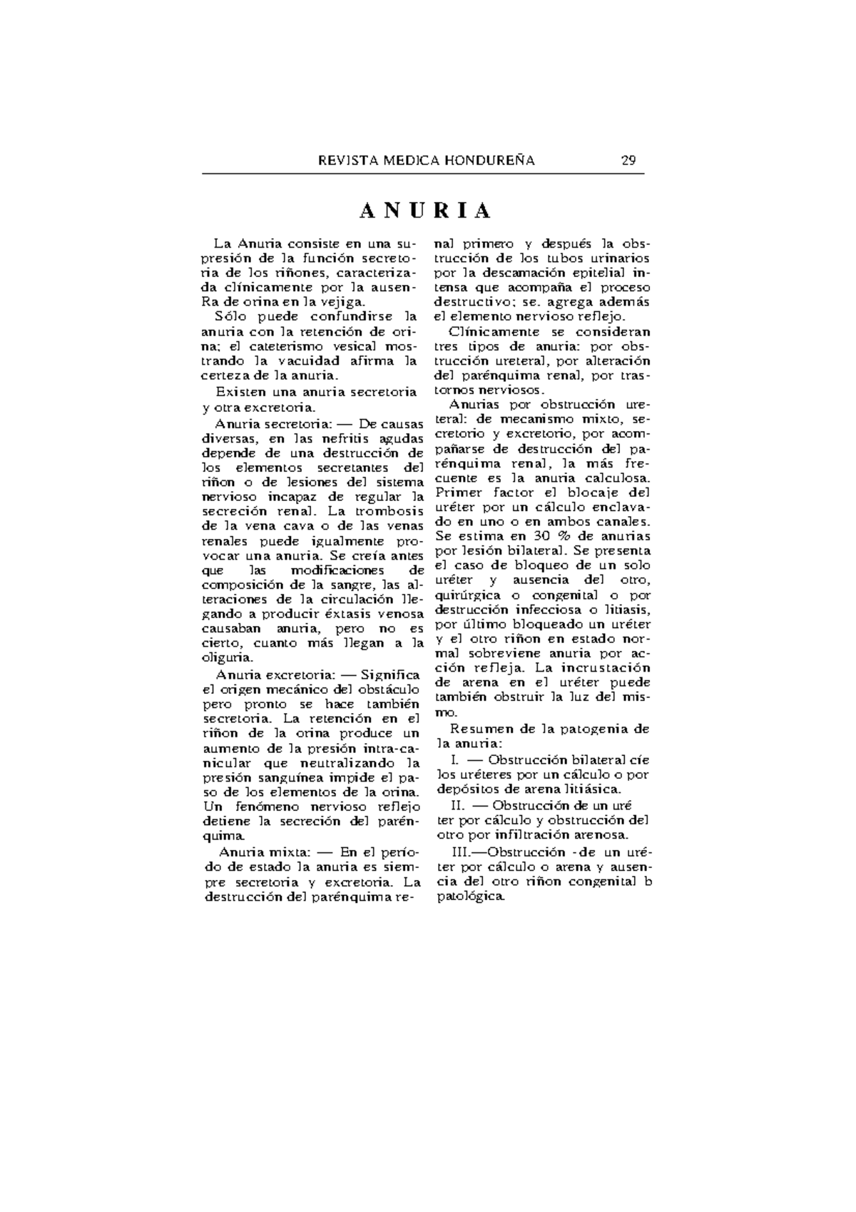 Anuria - ANATOMIA - REVISTA MEDICA HONDUREÑA 29 A N U R I A La Anuria ...