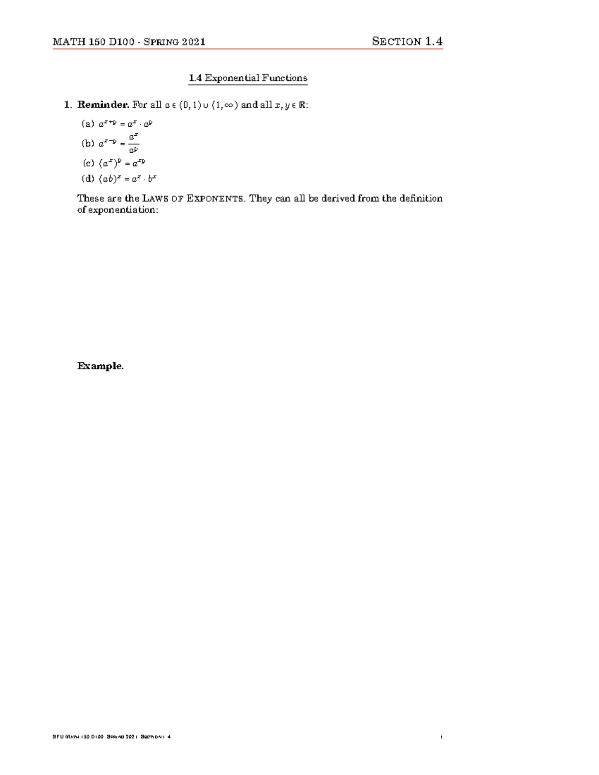 14 Lecture Notes Exponential Functions 1 Exponential Functions