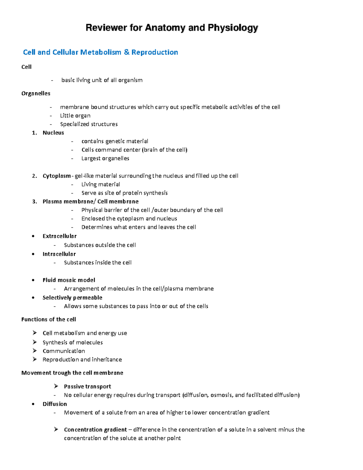Anatomy Reviewer 1 - Cell and Cellular Metabolism & Reproduction Cell ...