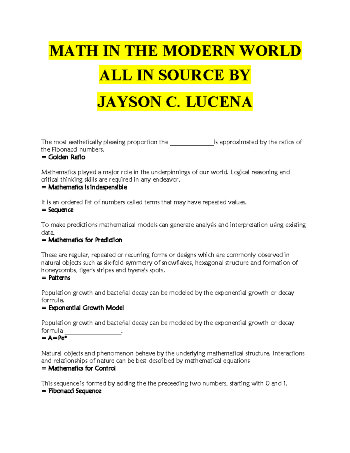 MATH IN THE Modern World ALL IN Source BY Jayson Lucena - MATH IN THE MODERN WORLD ALL IN SOURCE ...