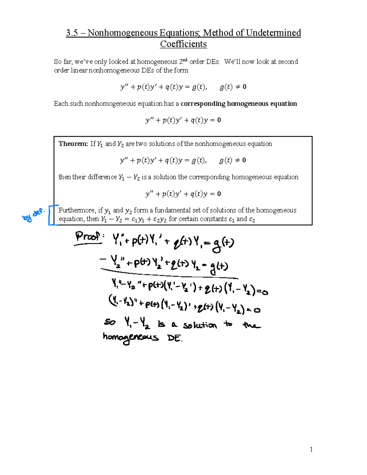 3.5 notes - 3 3 Nonhomogeneous Equations; Method of Undetermined ...