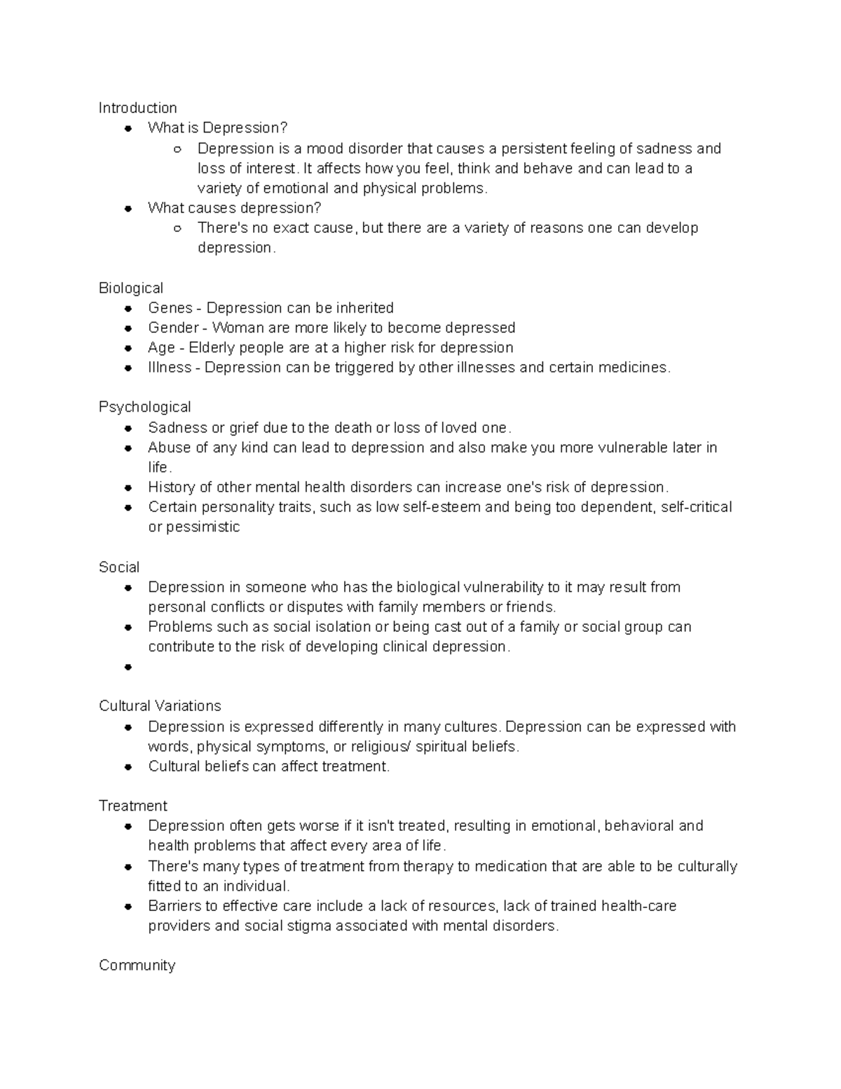 Project Two - Introduction What is Depression? Depression is a mood ...