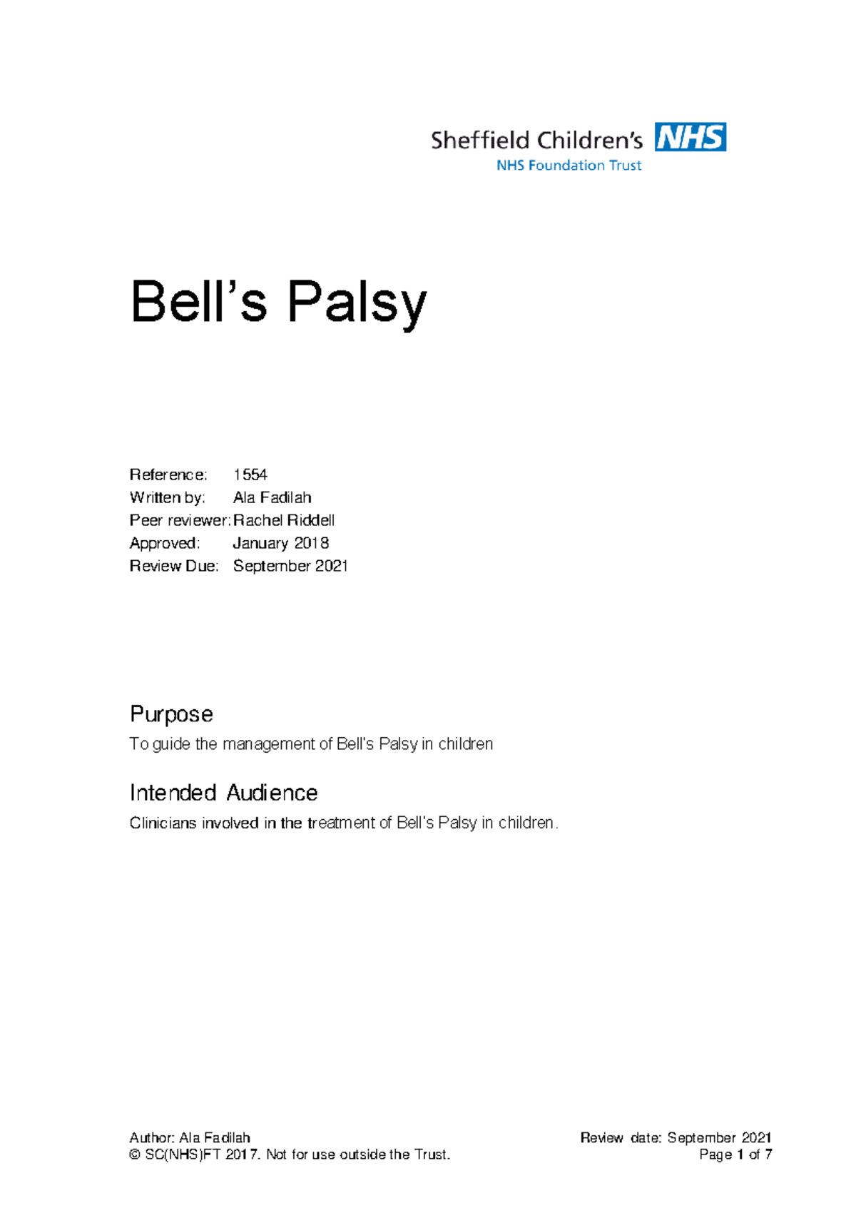 1554 Bells Palsy - swsws - Author: Ala Fadilah Review date: September ...