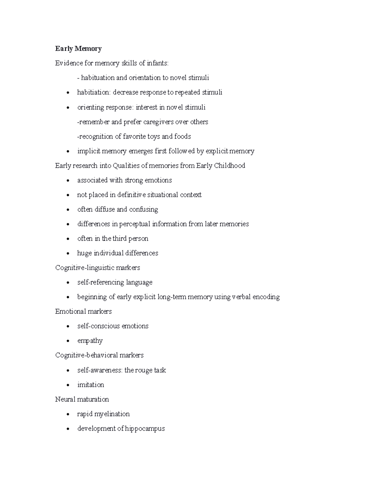 Early memory I - Early Memory Evidence for memory skills of infants ...