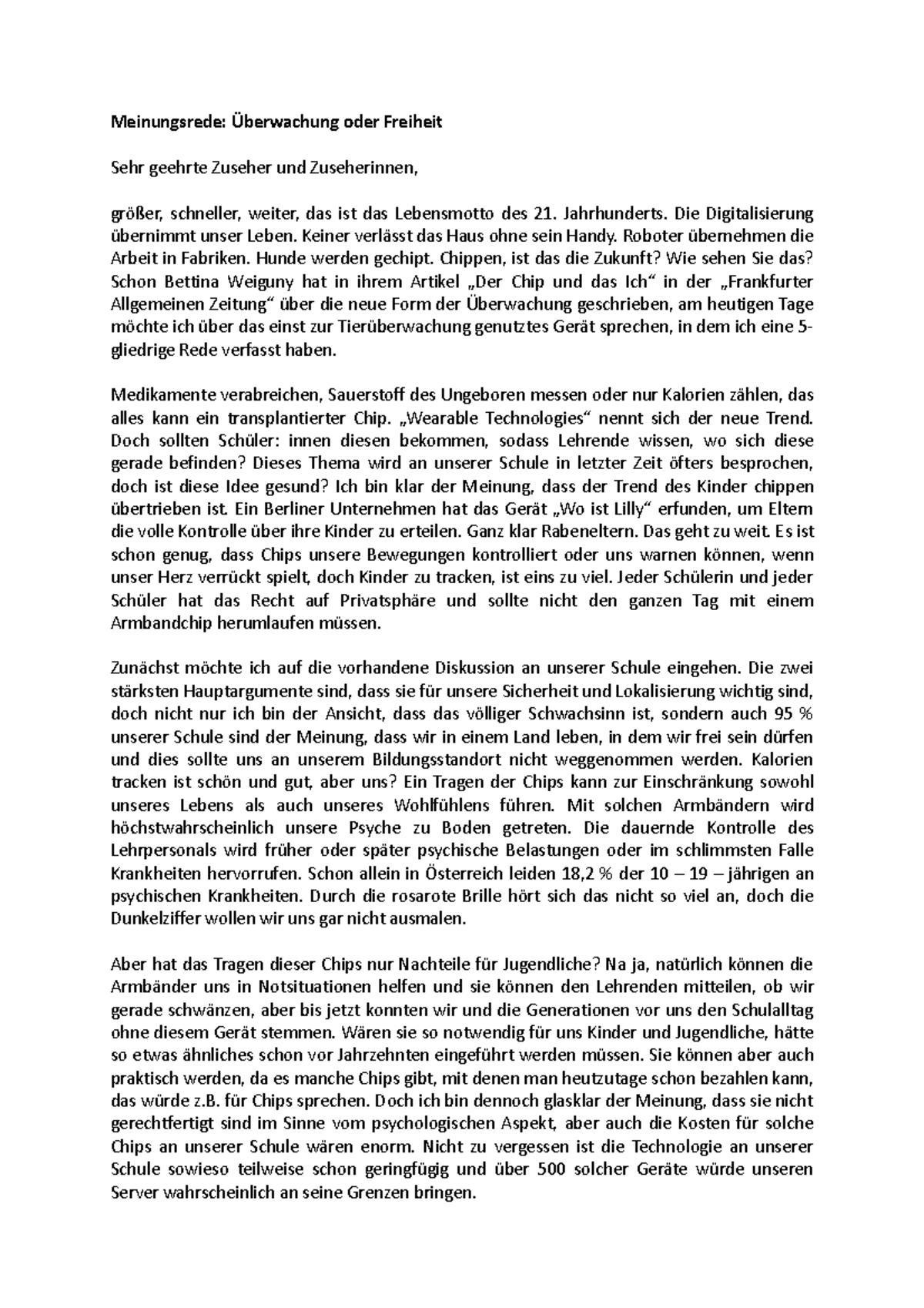 Meinungsrede - Überwachung o. Freiheit - Meinungsrede: Überwachung oder ...