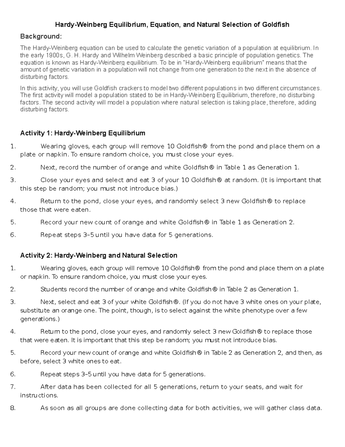 Chelsea Flores - Hardy Weinberg Goldfish Directions - Hardy-Weinberg ...