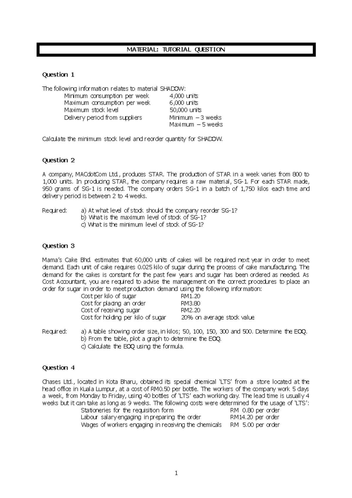 2- Material- Tutorial Questions - MATERIAL: TUTORIAL QUESTION Question ...