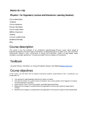 Cheat sheet physics 1 midterm - PHYS 1151 - Studocu