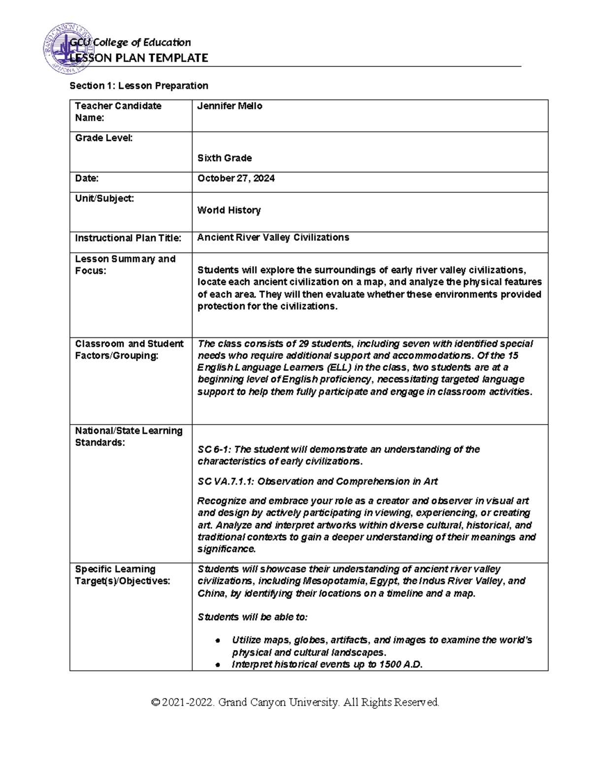 ELM 351 World History Lesson Plan - LESSON PLAN TEMPLATE Section 1 ...