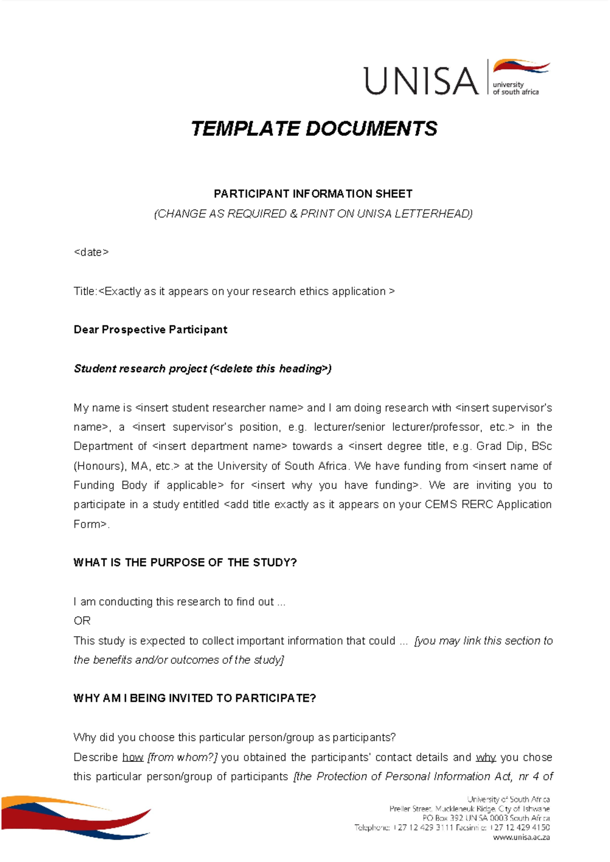 Informed consent template document - TEMPLATE DOCUMENTS PARTICIPANT ...