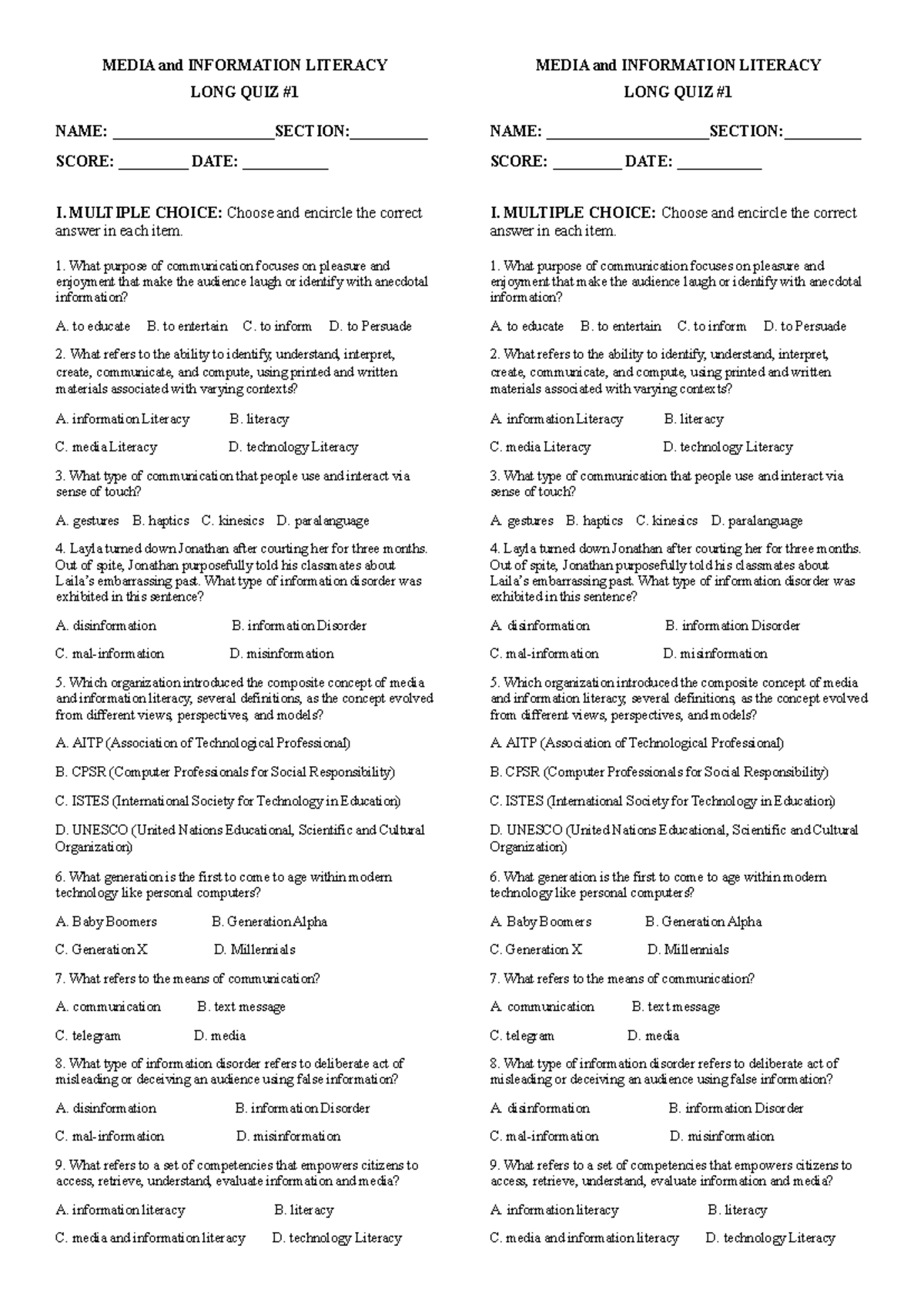 media and information literacy assessment - MEDIA and INFORMATION ...