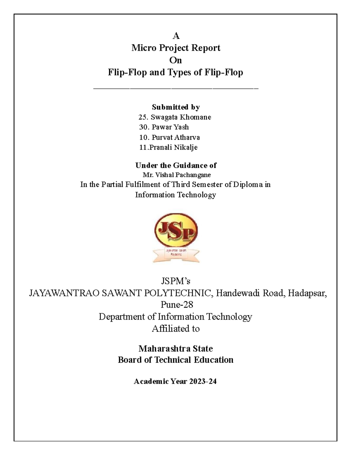 DTM Microproject - A Micro Project Report On Flip-Flop and Types of ...