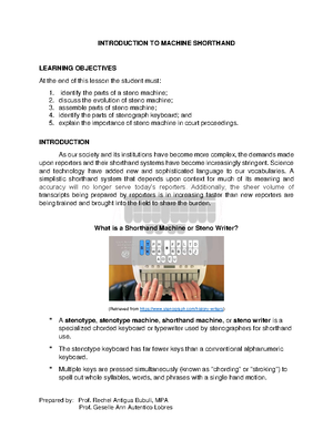 Machine Shorthand Lesson 1-5 - Prepared by: Rechel Antigua Bubuli, MPA ...