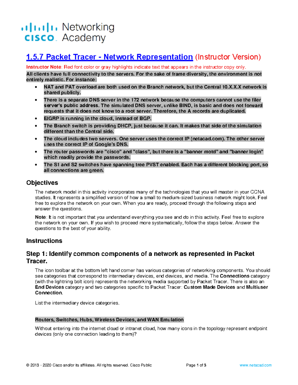 1.5.7 Packet Tracer - Network Representation - ITExam Answers - 2013 - 2020 Cisco and/or its ...