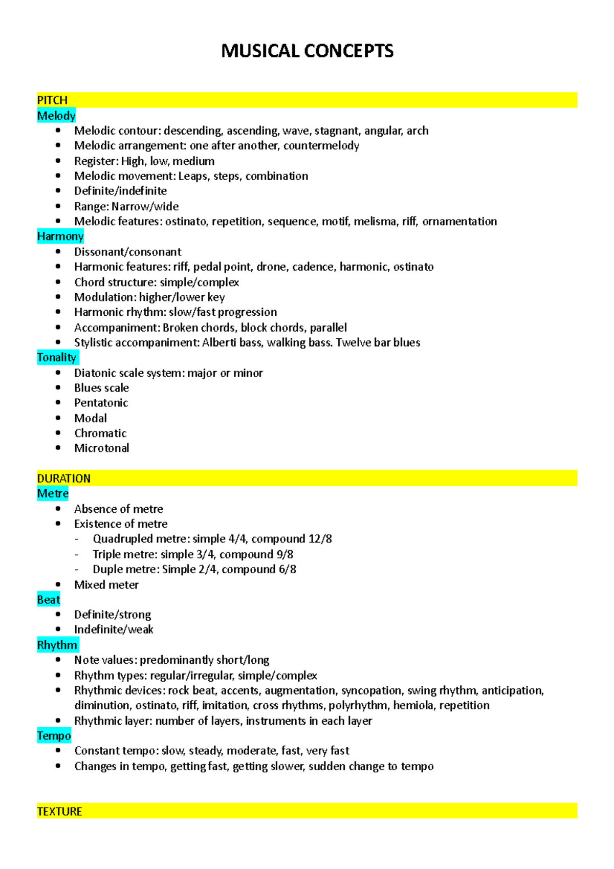 Music 1 concepts - MUSICAL CONCEPTS PITCH Melody Melodic contour ...
