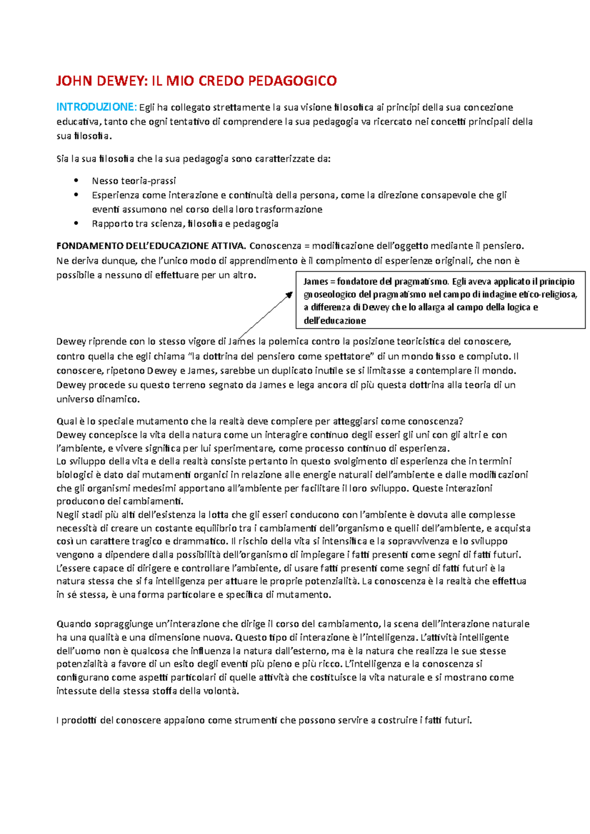 Riassunto dewey - JOHN DEWEY: IL MIO CREDO PEDAGOGICO INTRODUZIONE ...