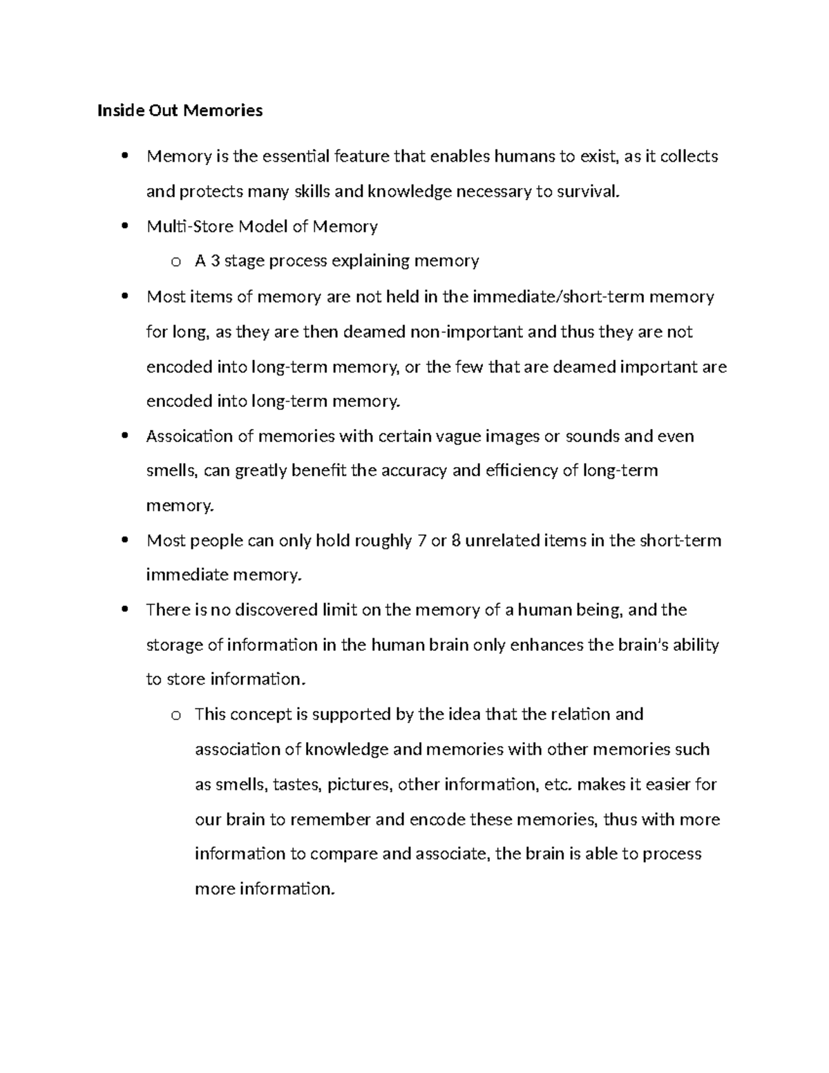 Inside Out Memories Notes - Inside Out Memories Memory is the essential ...