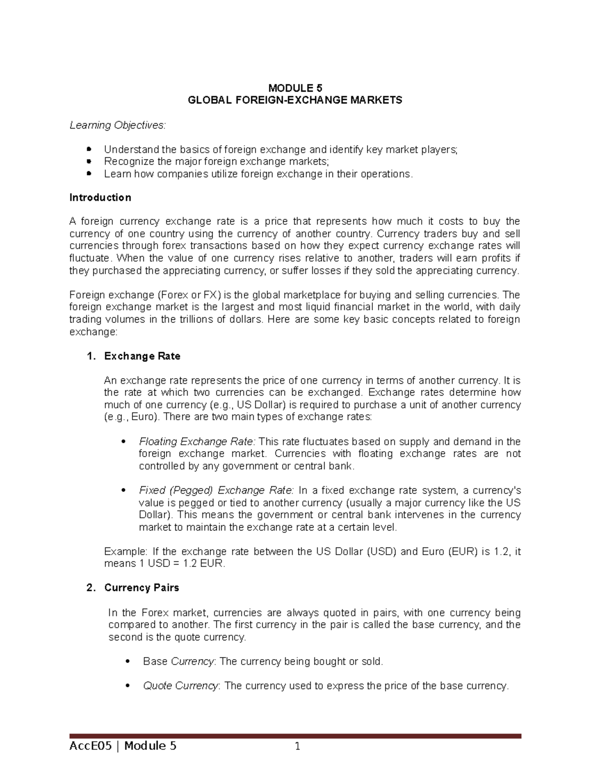 M05 Global- Foreign- Exchange- Markets - MODULE 5 GLOBAL FOREIGN ...