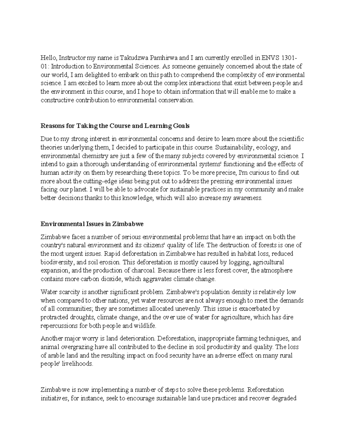 ENVS 1301 Learning Journal Unit 1 - Hello, Instructor my name is ...