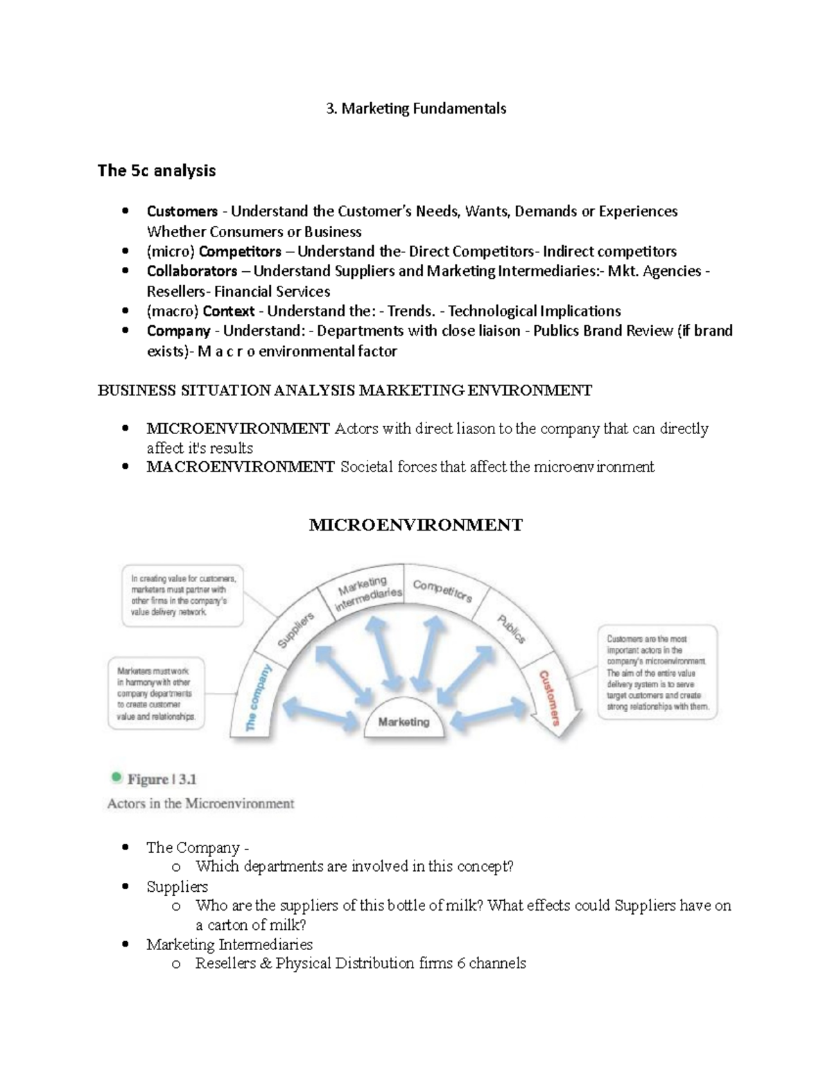 3. Marketing - notes - Marketing Fundamentals The 5c analysis Customers ...