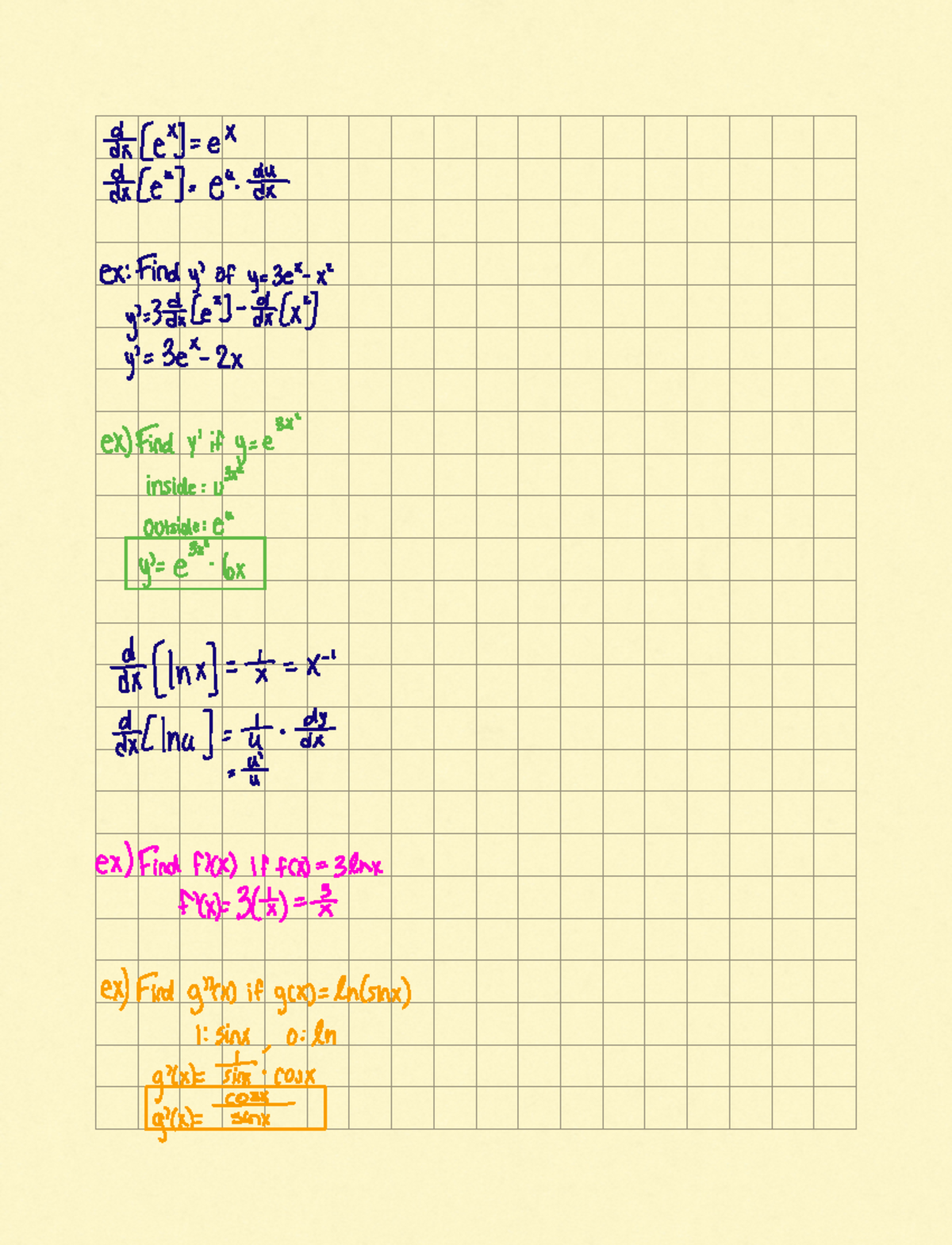 3.9 Derivatives of exponential and logs - ex ex Center of ex Findy of y ...