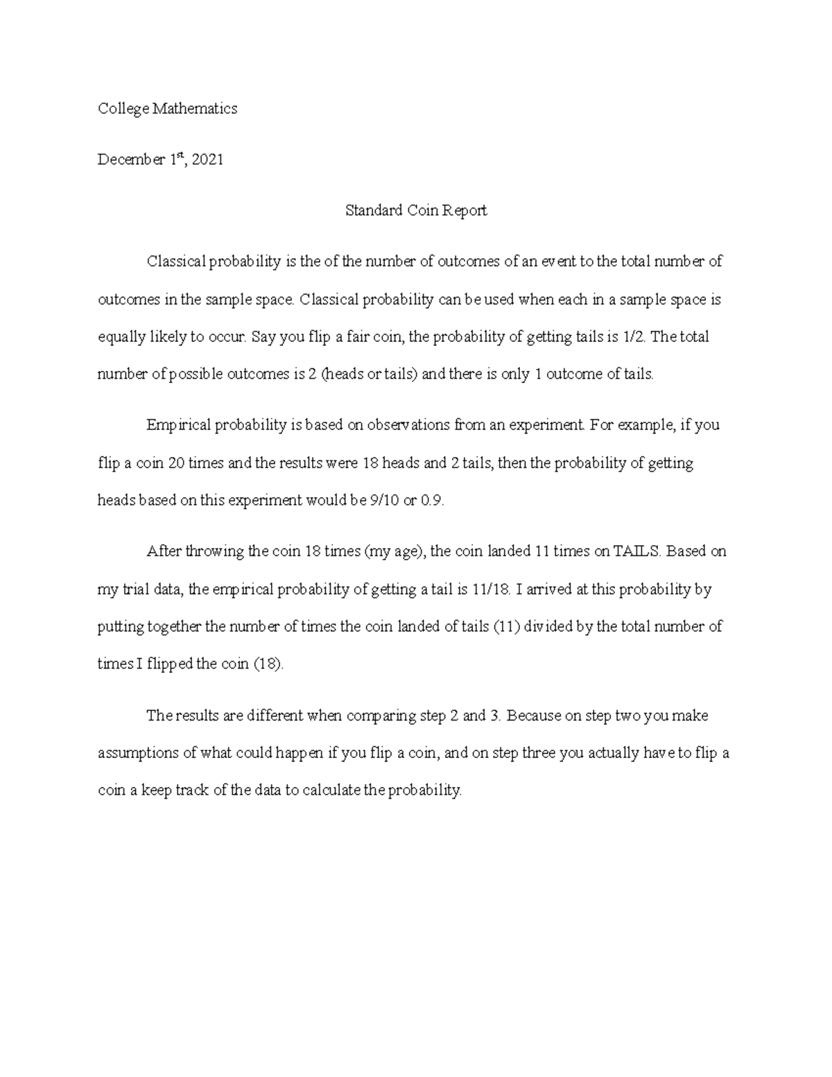 Standard Coin Report - College Mathematics December 1st, 2021 Standard ...