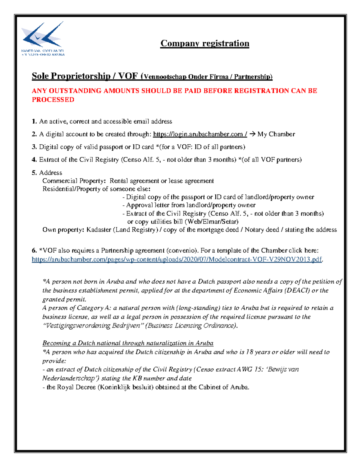 Checklist reg sole proprietorship VOF 2 - Company registration Sole ...