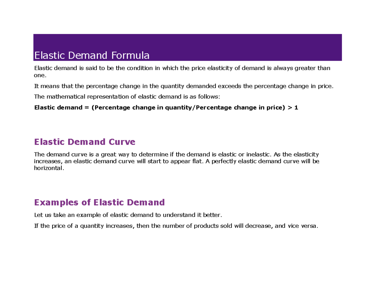 Elastic Demand Formula - Elastic Demand Formula Elastic demand is said ...