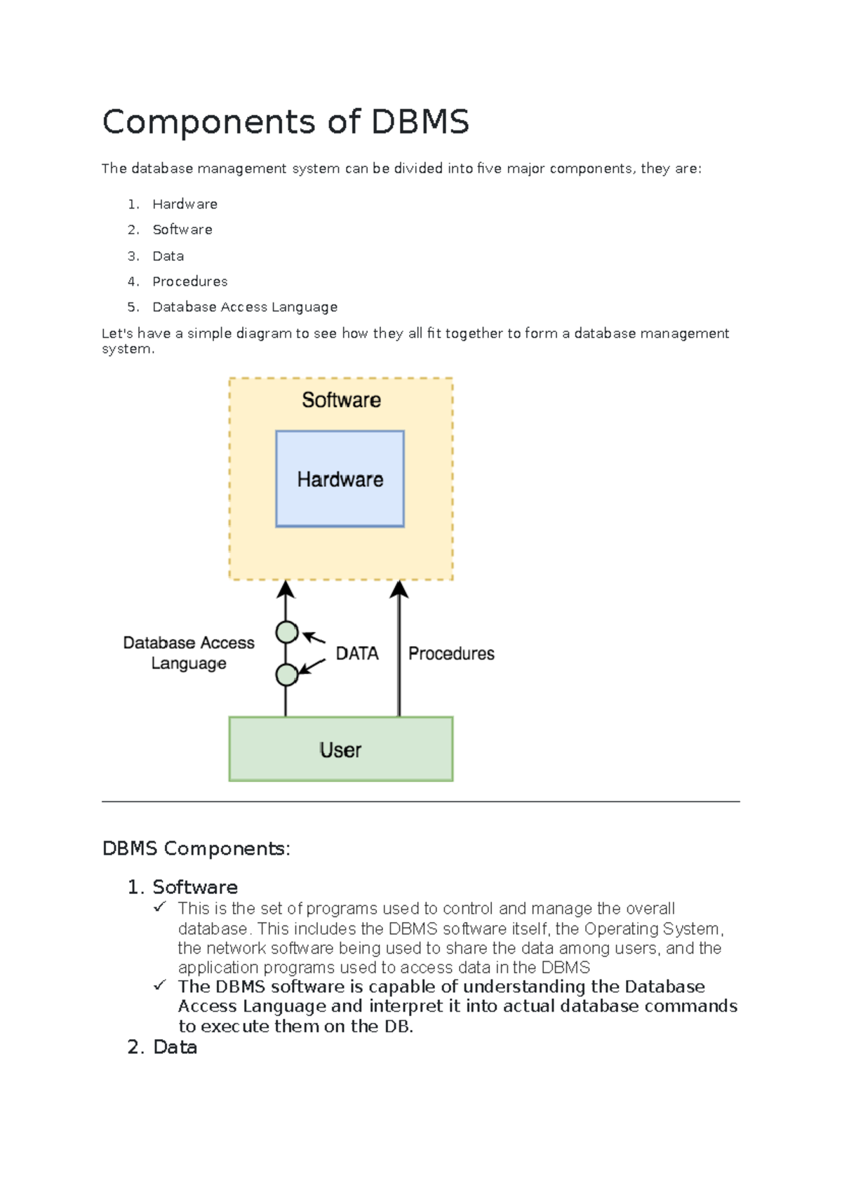 Dbms Components of DBMS - Components of DBMS The database management system can be divided into ...