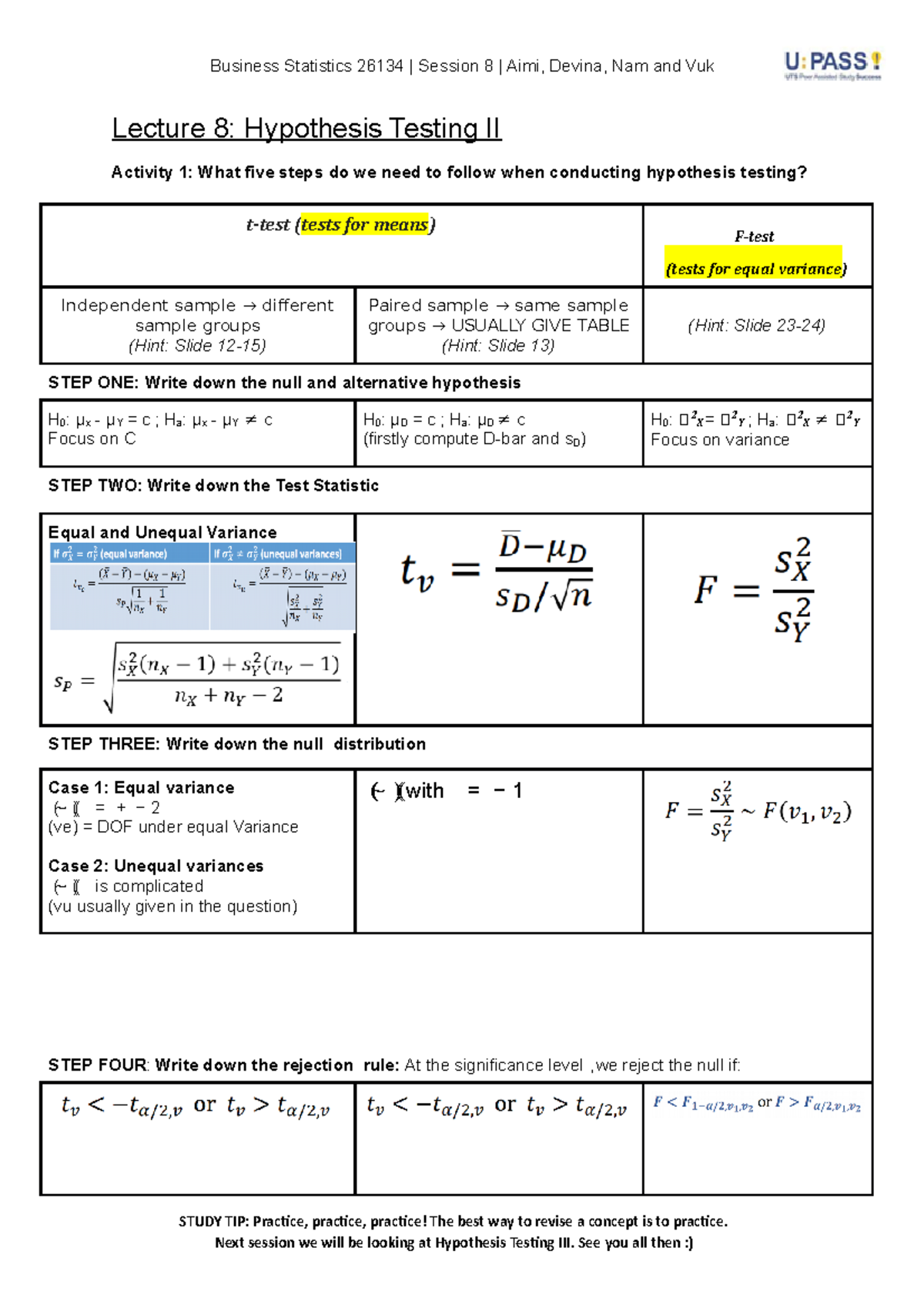 Upass-8 document - Lecture 8: Hypothesis Testing II Activity 1: What ...