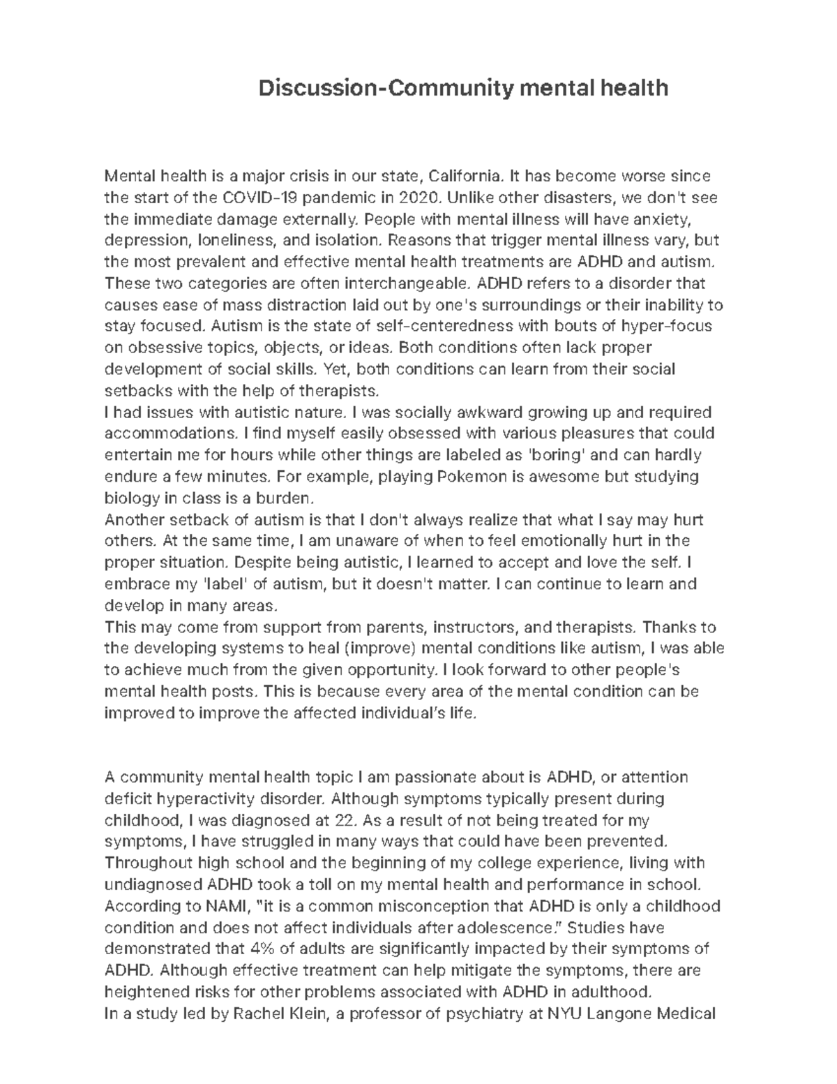 Discussion-Community mental health - It has become worse since the ...
