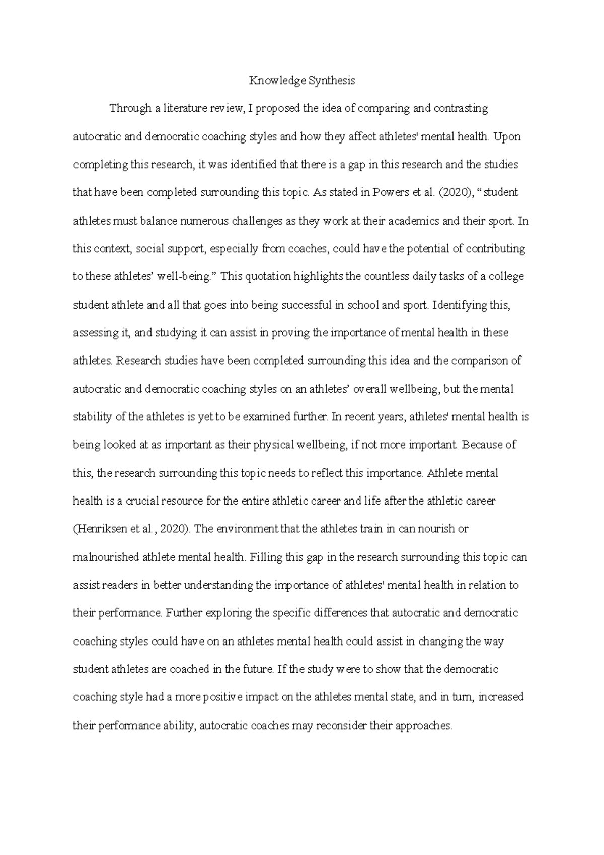 Rational - Knowledge Synthesis Through a literature review, I proposed ...