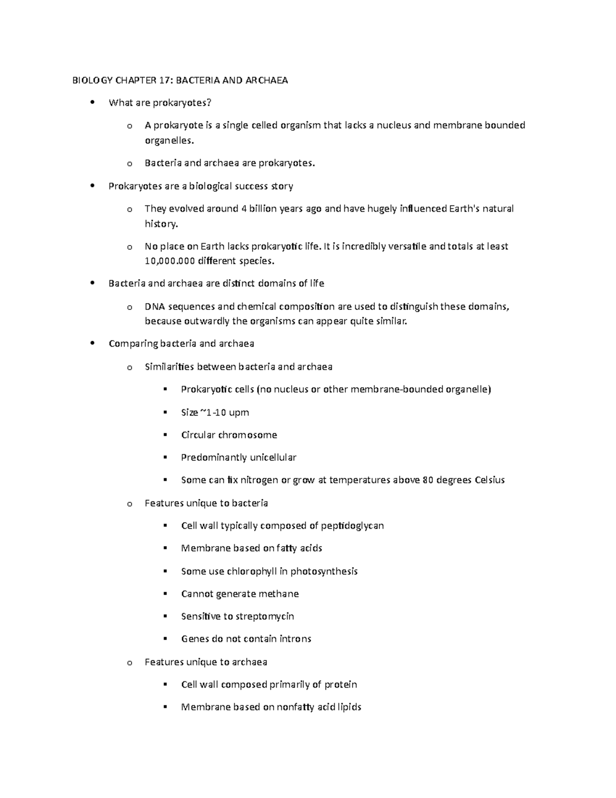 Biology Chapter 17 Notes - BIOLOGY CHAPTER 17: BACTERIA AND ARCHAEA ...